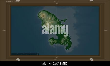 Martinique highlighted on a Colored elevation map with lakes and rivers ...