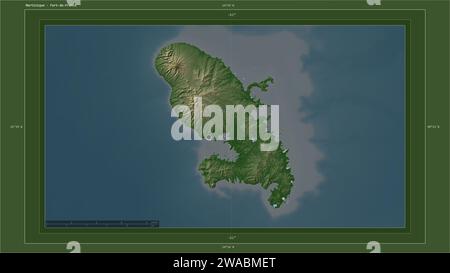 Martinique highlighted on a Pale colored elevation map with lakes and ...