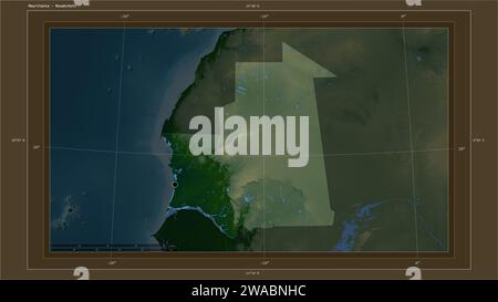 Mauritania highlighted on a Colored elevation map with lakes and rivers ...
