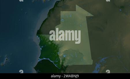 Mauritania highlighted on a Colored elevation map with lakes and rivers ...