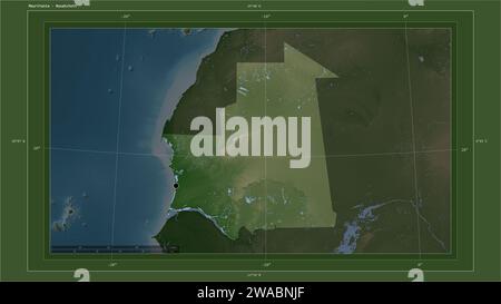 Mauritania highlighted on a Pale colored elevation map with lakes and ...