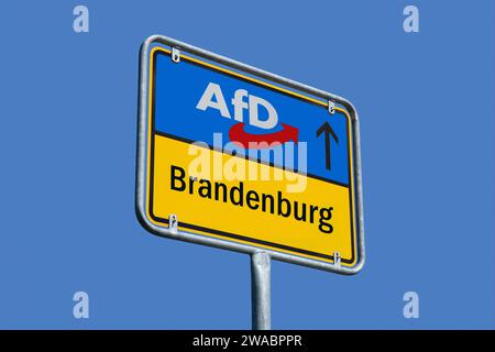 Ortsschild mit AfD-Symbol und Populismus Ortsschild mit AfD-Symbol und ...