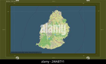 Mauritius highlighted on a topographic, OSM France style map Stock ...