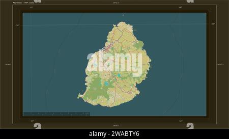 Mauritius outlined on a topographic, OSM standard style map Stock Photo ...