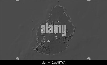 Mauritius highlighted on a Bilevel elevation map with lakes and rivers ...
