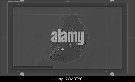 Mauritius outlined on a Bilevel elevation map with lakes and rivers ...