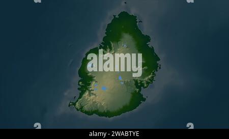Mauritius highlighted on a elevation map colored in sepia tones with ...