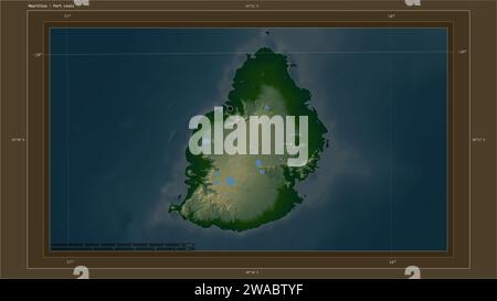 Mauritius highlighted on a Colored elevation map with lakes and rivers Stock Photo - Alamy