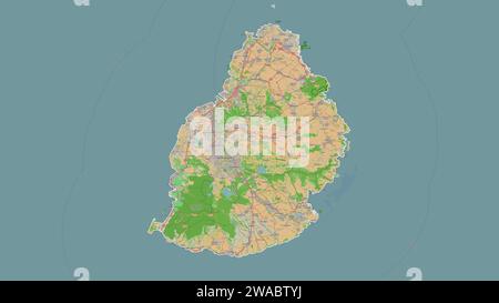 Mauritius outlined on a topographic, OSM standard style map Stock Photo ...