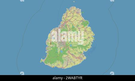 Mauritius outlined on a topographic, OSM standard style map Stock Photo ...