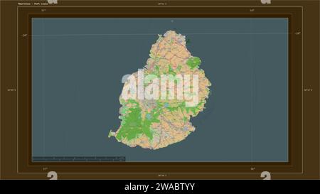 Mauritius highlighted on a topographic, OSM France style map Stock ...