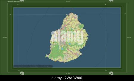 Mauritius highlighted on a topographic, OSM France style map Stock ...