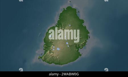 Mauritius highlighted on a Pale colored elevation map with lakes and ...