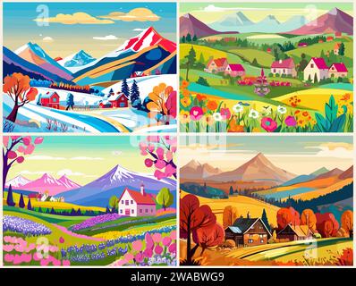Set of four seasons vector backgrounds, banners Stock Vector Image ...