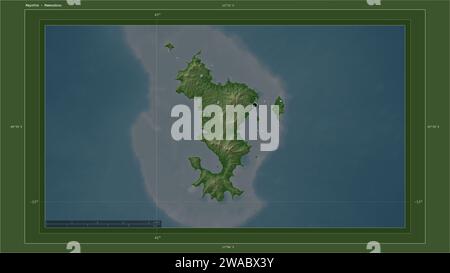 Mayotte highlighted on a Pale colored elevation map with lakes and ...