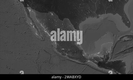 Mexico highlighted on a Grayscale elevation map with lakes and rivers ...