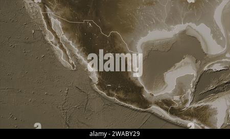 Mexico outlined on a Colored elevation map with lakes and rivers Stock ...