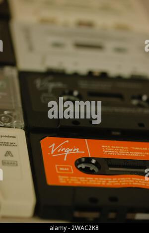 Madrid, Spain. January 2, 2024 Set of old vintage cassettes for tape ...