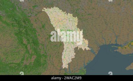 Moldova highlighted on a topographic, OSM France style map map with the ...