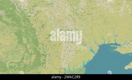 Moldova outlined on a topographic, OSM Germany style map Stock Photo ...