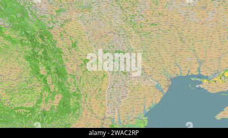 Moldova outlined on a topographic, OSM Humanitarian style map Stock ...