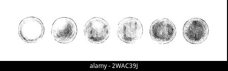 Hand drawn shaded spheres. Simple black pen and ink doodle sketches of ...