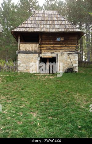 Traditional Serbian house in open museum. Located at village Sirogojno ...