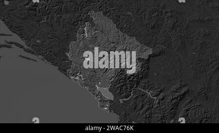 Montenegro highlighted on a Bilevel elevation map with lakes and rivers ...