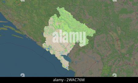 Montenegro highlighted on a topographic, OSM standard style map map ...