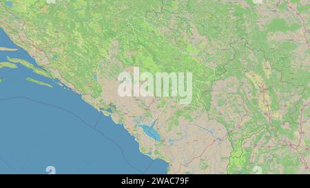 Montenegro outlined on a topographic, OSM Humanitarian style map Stock ...