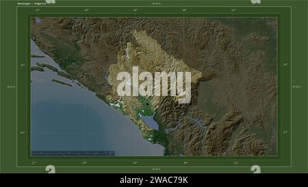 Montenegro highlighted on a Pale colored elevation map with lakes and ...