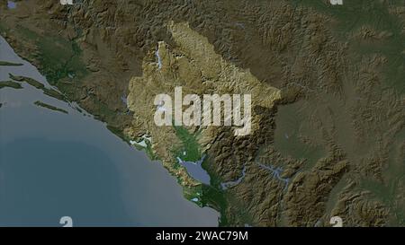 Montenegro highlighted on a Pale colored elevation map with lakes and ...
