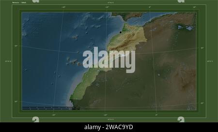 Morocco highlighted on a Pale colored elevation map with lakes and ...