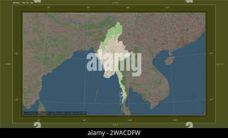 Myanmar outlined on a topographic, OSM standard style map Stock Photo ...