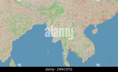 Myanmar outlined on a topographic, OSM standard style map Stock Photo ...