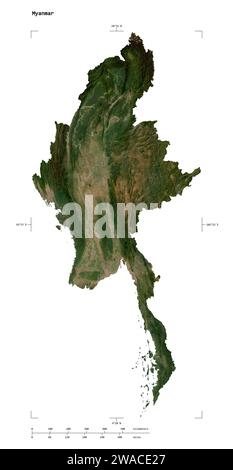 Shape of Myanmar with its capital isolated on white background ...