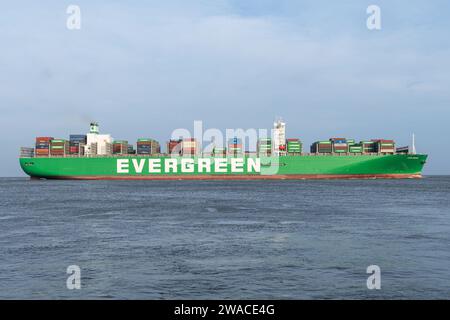 Evergreen container ship Ever Genius on the river Elbe Stock Photo - Alamy