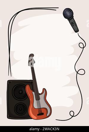 Colorful notebook page with musical elements and notes and bright ...