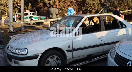 Kerman, Iran. 3rd Jan, 2024. A view of the scene after explosions at a ...