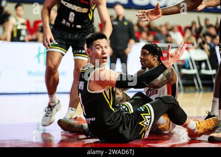 Pasig City, Philippines. 3rd Jan, 2024. Joseph Lin (C) of New Taipei ...