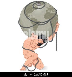 Vector design of the titan Atlas chained to the planet Earth, titan ...