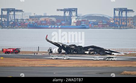 Hokkaido, Japan, January 3, 2024. A Japan Coast Guard aircraft MA722 ...