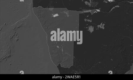 Namibia highlighted on a Bilevel elevation map with lakes and rivers ...