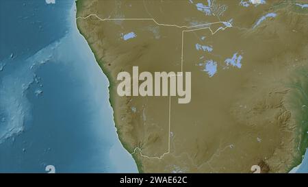 Namibia outlined on a Colored elevation map with lakes and rivers Stock ...