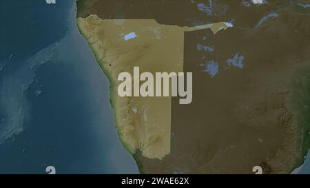 Namibia highlighted on a Pale colored elevation map with lakes and ...
