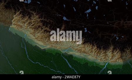 Nepal highlighted on a Colored elevation map with lakes and rivers map ...
