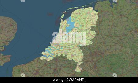Netherlands highlighted on a topographic, OSM France style map map with ...