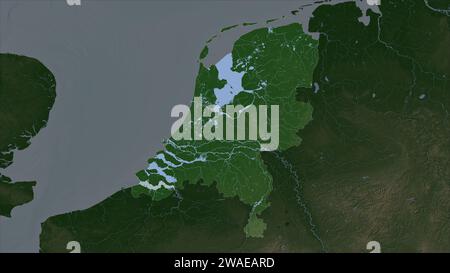 Netherlands highlighted on a Pale colored elevation map with lakes and ...