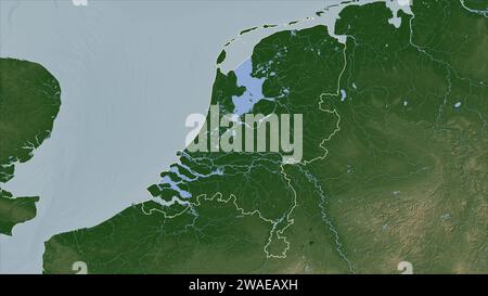 Netherlands outlined on a Colored elevation map with lakes and rivers ...
