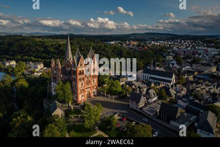 An aerial view of the Limburger Dom in Limburg an der Lahn, Germany ...